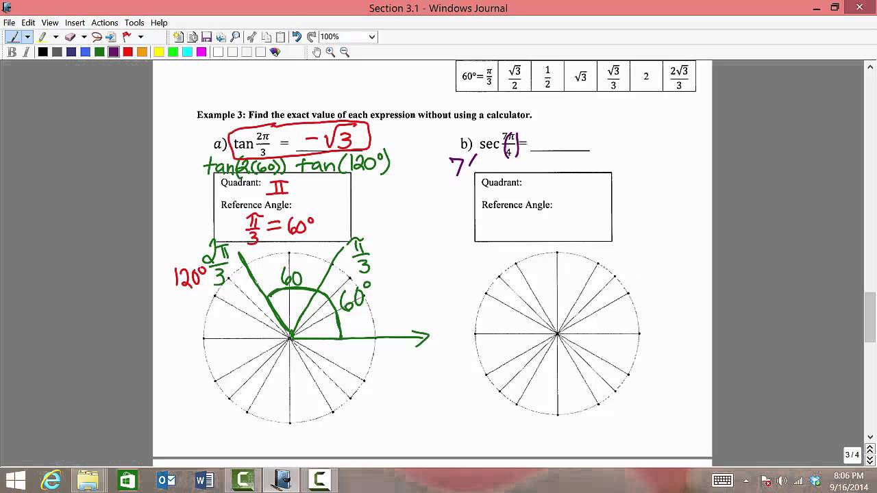 MATH 1316 Section 3.1: Finding Function Values of Radian Measures - YouTube