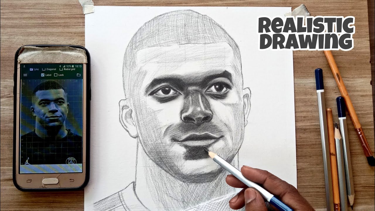 Realistic Drawing 😉 Mbappe Drawing, - YouTube