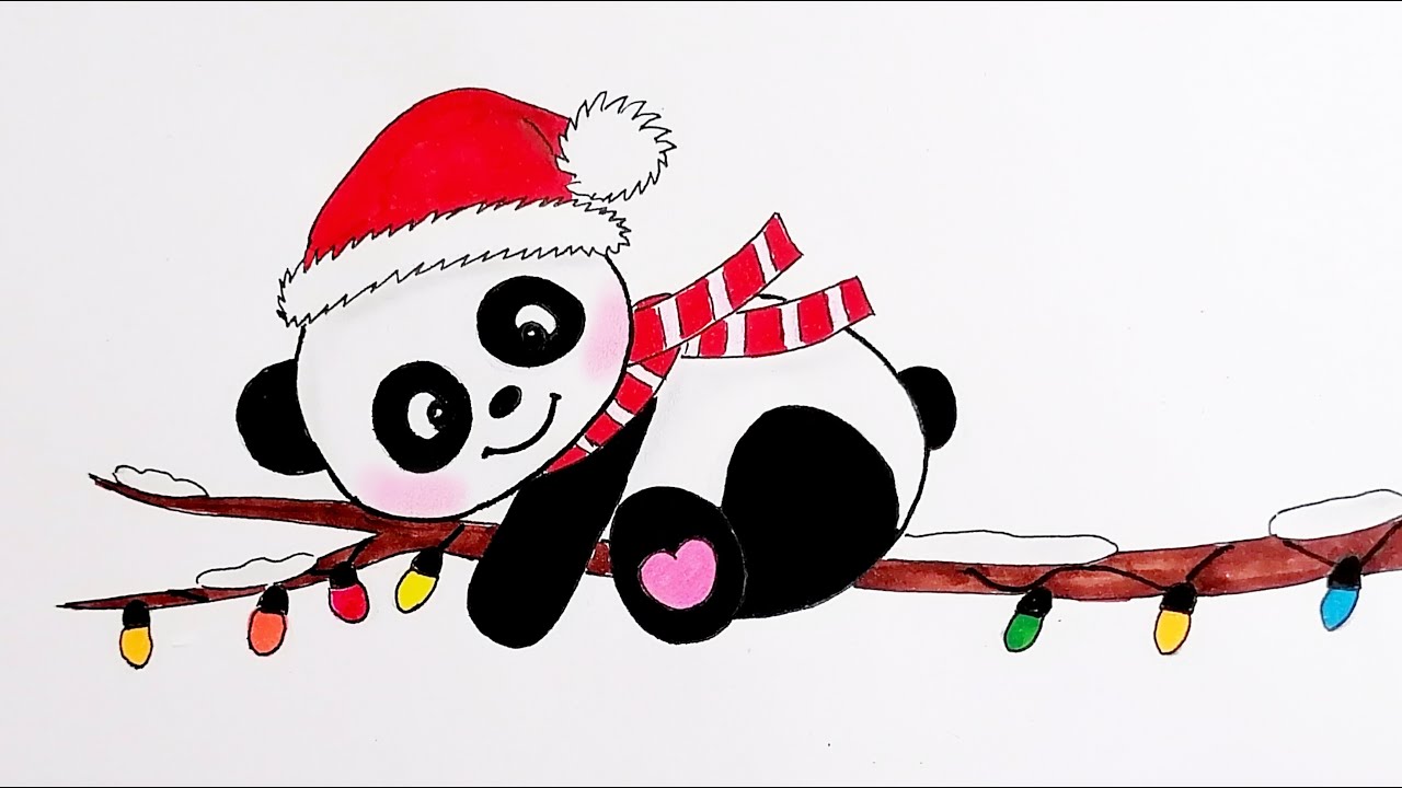panda drawing| How to Draw a christmas panda drawing| panda draw so ...