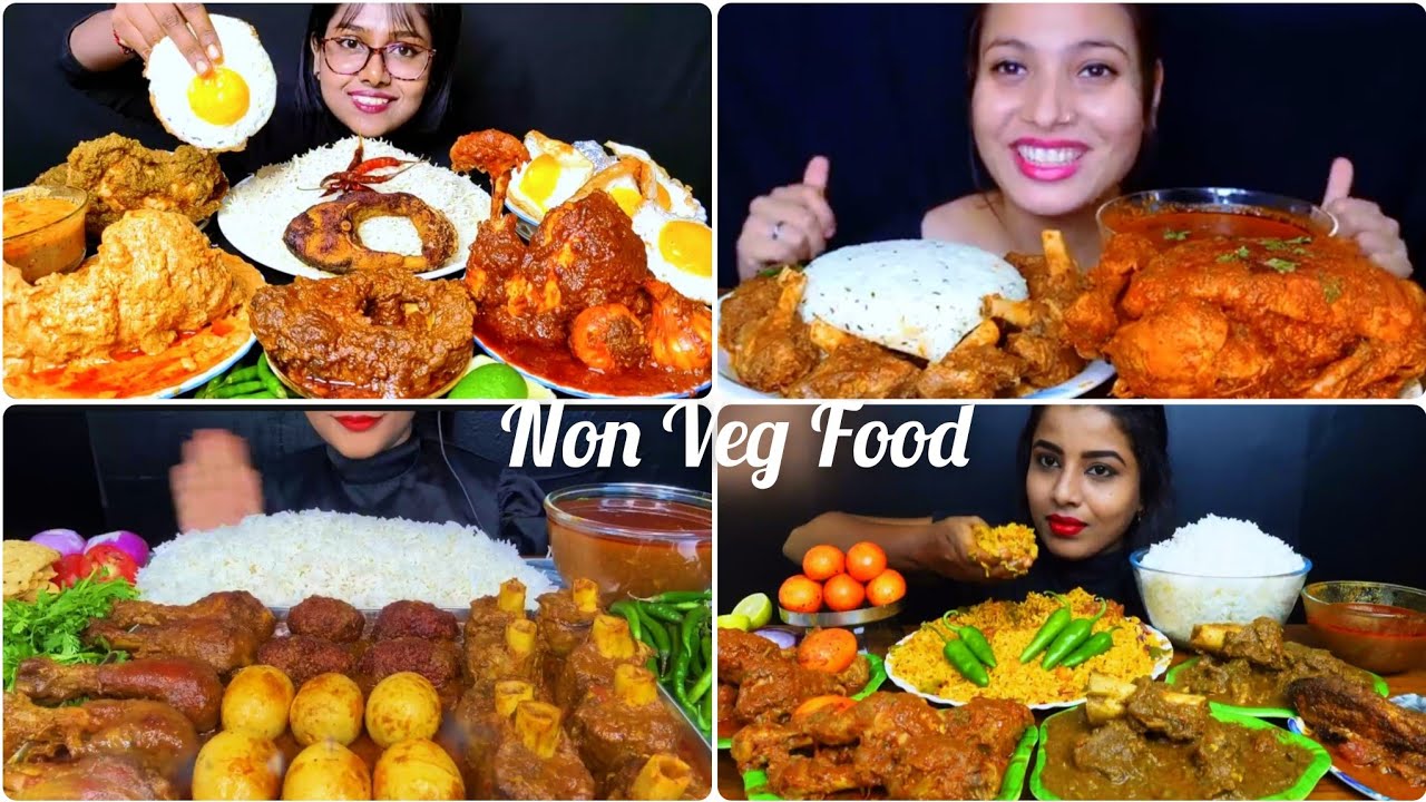 ASMR EATING NON VEG FOOD 😋 | Spicy 🔥 Mutton Curry Chicken Curry Egg ...