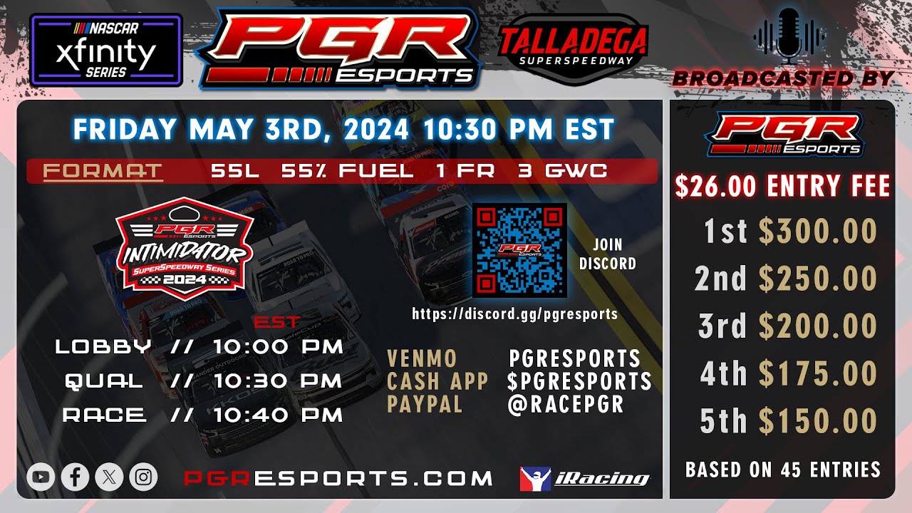 PGR eSports | Friday Night Superspeedway Series | Talladega Superspeedway | PGR eSports - YouTube