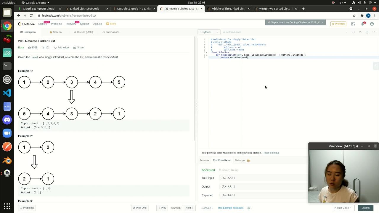 LeetCode 206 Reverse Linked List - Python (Recursive Solution) - YouTube
