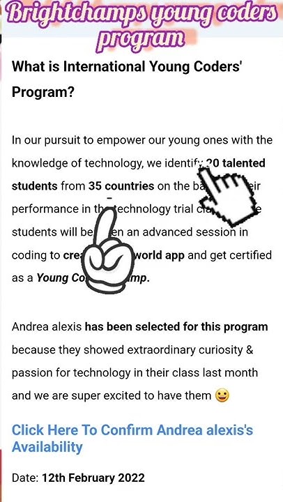 BRIGHTCHAMPS YOUNG CODERS PROGRAM/ GOOD JOB ANDREA FOR BEING CHOSEN FOR THIS PROGRAM #shorts ...
