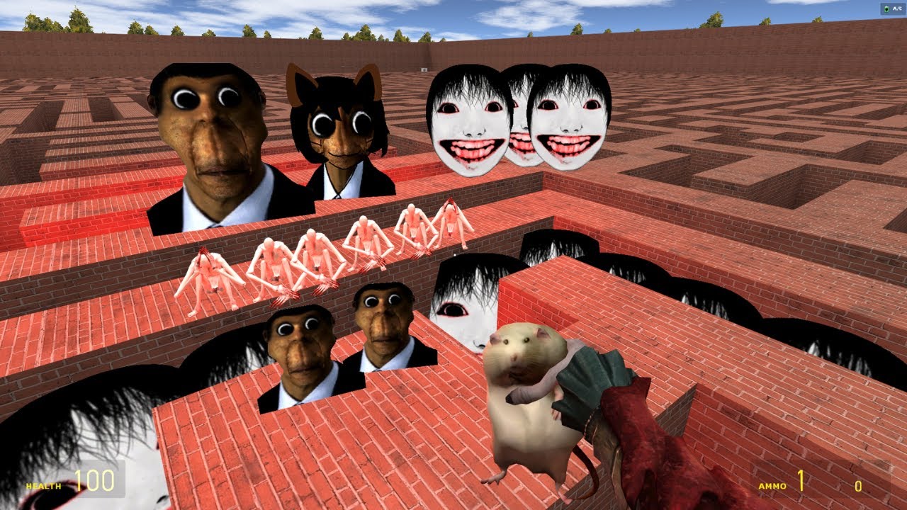 OBUNGA, YOSHIE and SCP 096 IN BIG MAZE! #gmod #nextbotchase - YouTube
