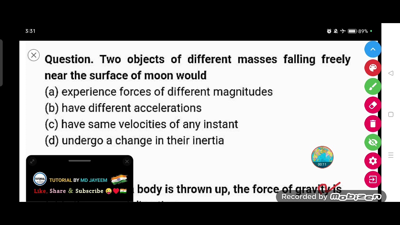 Two objects of different masses falling freely near the surface of moon ...