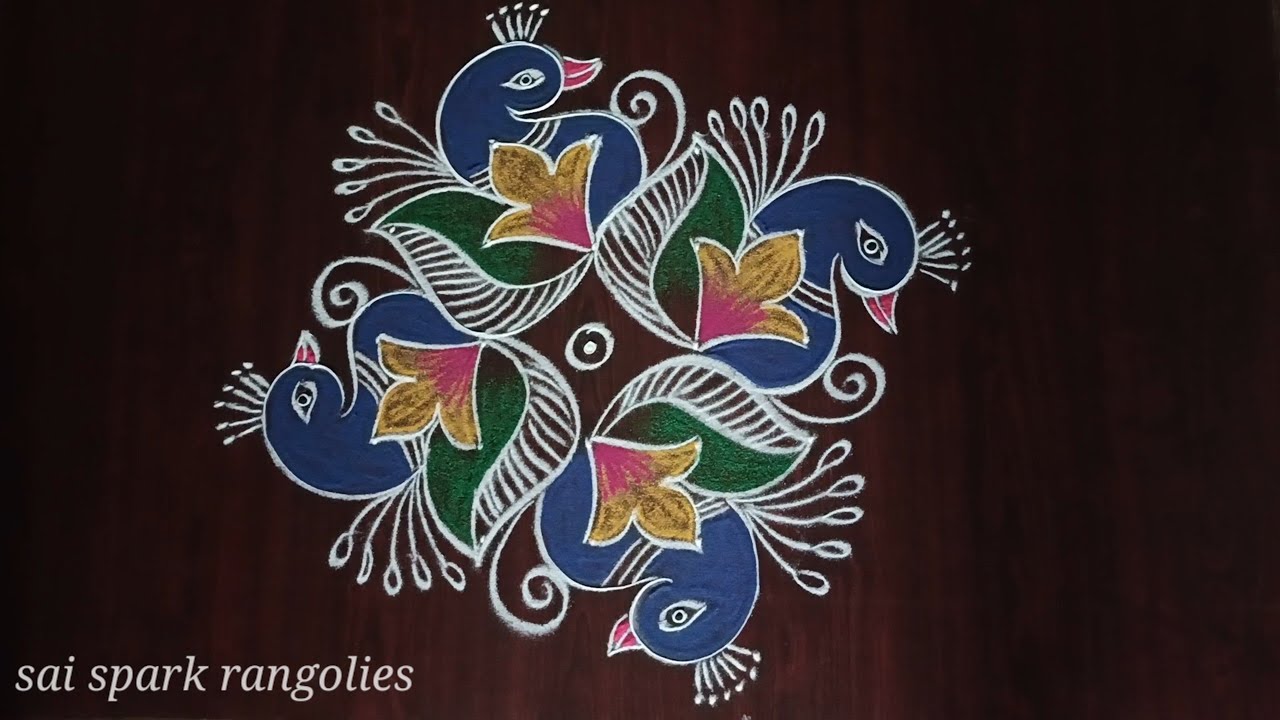 beautiful peacock rangoli | latest mayil kolam | birds kolangal ...