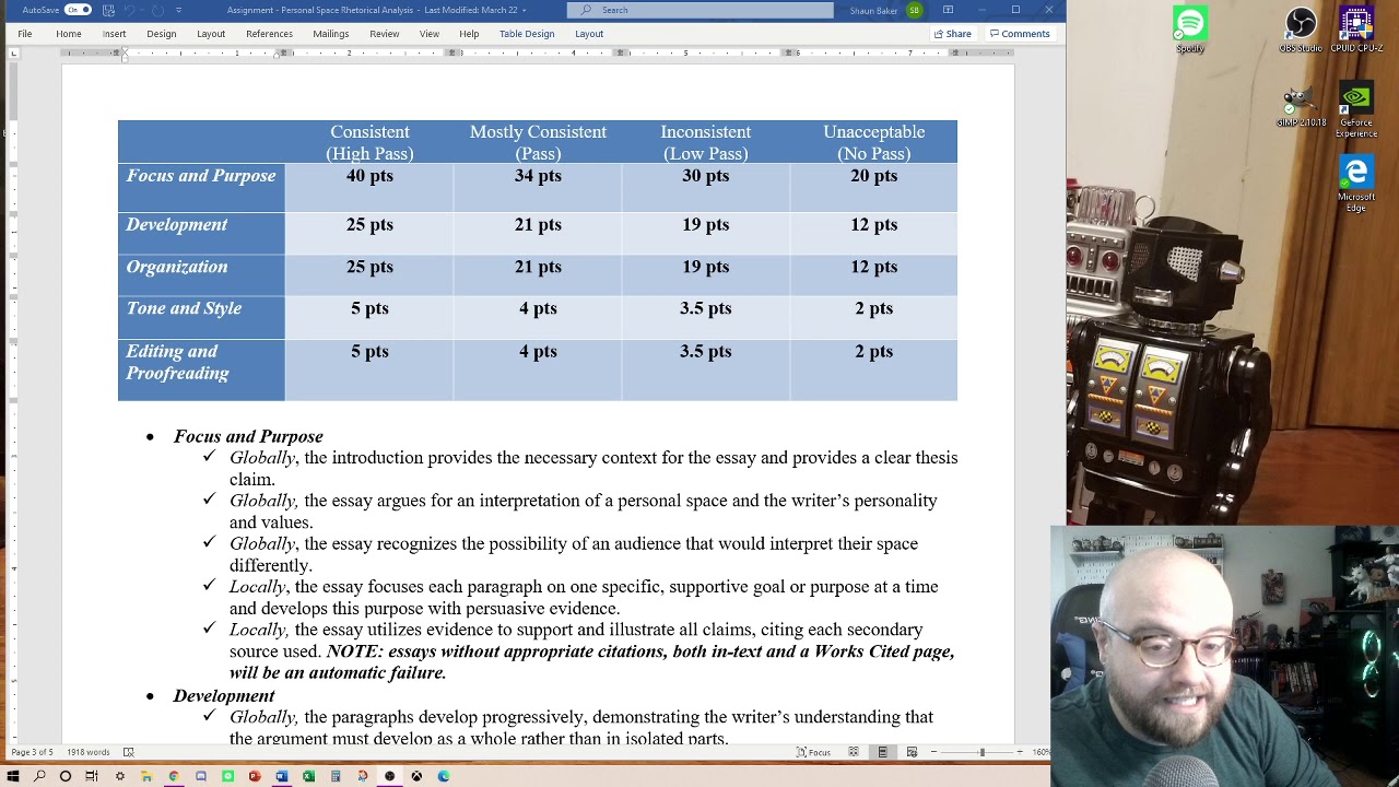 Explanation for Rubric Grading for End of Semester Papers - Fall 2020 ...