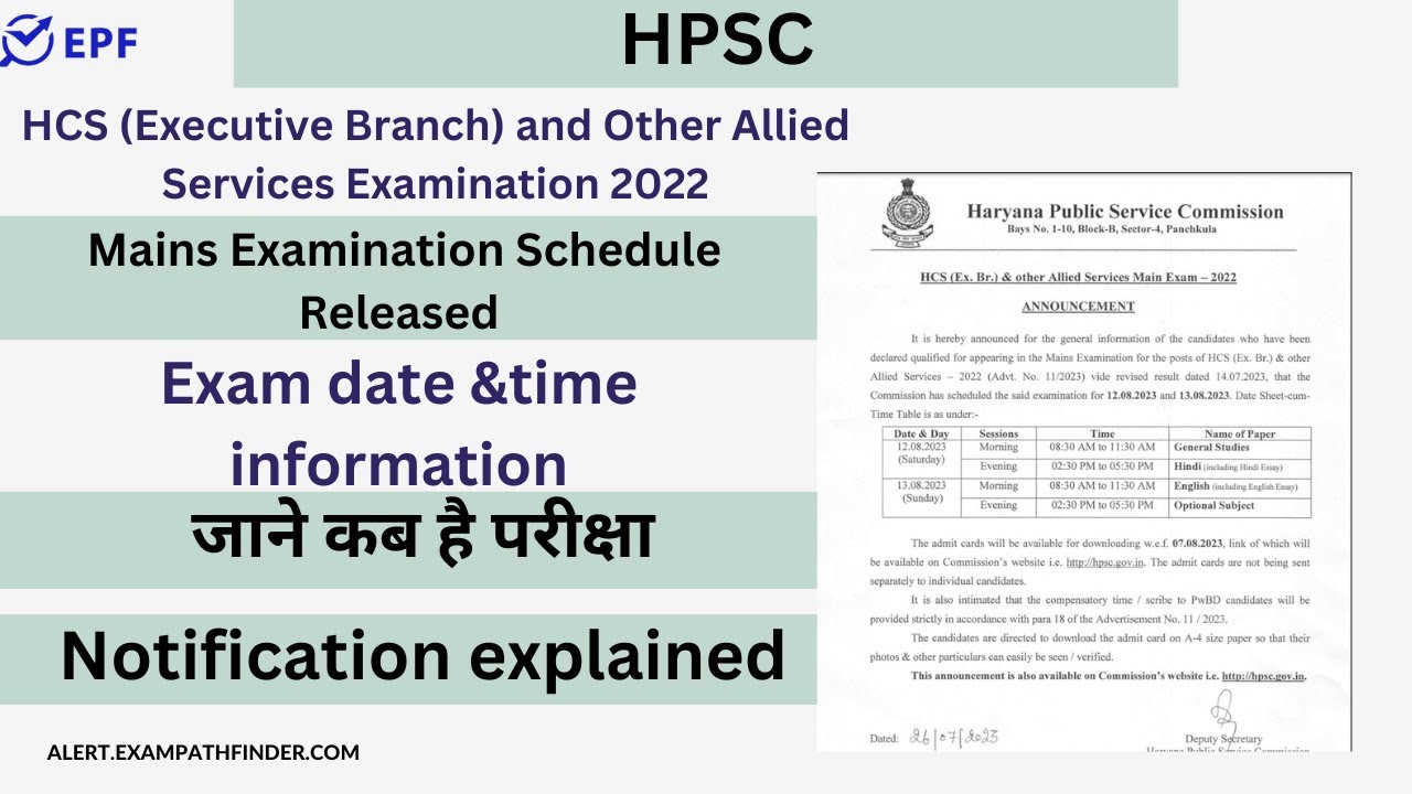 HPSC || HCS and Other Allied Services Examination 2022 || Mains Exam ...