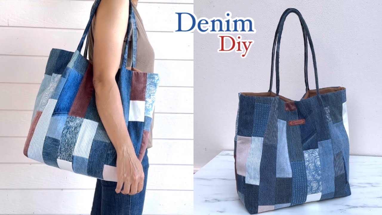 sewing diy denim tote bag tutorial from scrap old jeans , tote bag ...