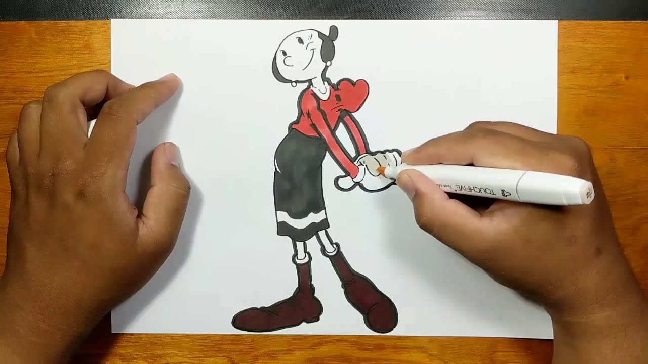 How to draw and coloring OLIVE On POPEYE step by step - YouTube