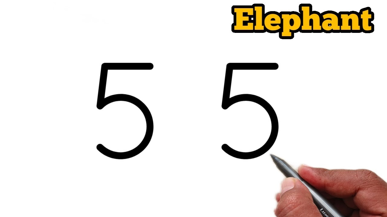How to draw beautiful drawing from 55 number | Elephant drawing easy ...