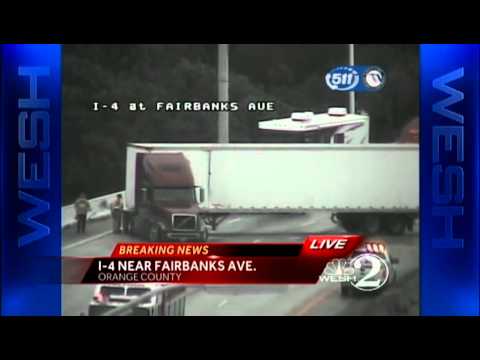 Big rig jackknifes on I-4's Fairbanks curve - YouTube