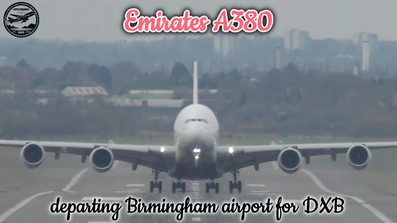 Emirates A380 (A6-EVA) departing Birmingham airport. Footage taken from ...