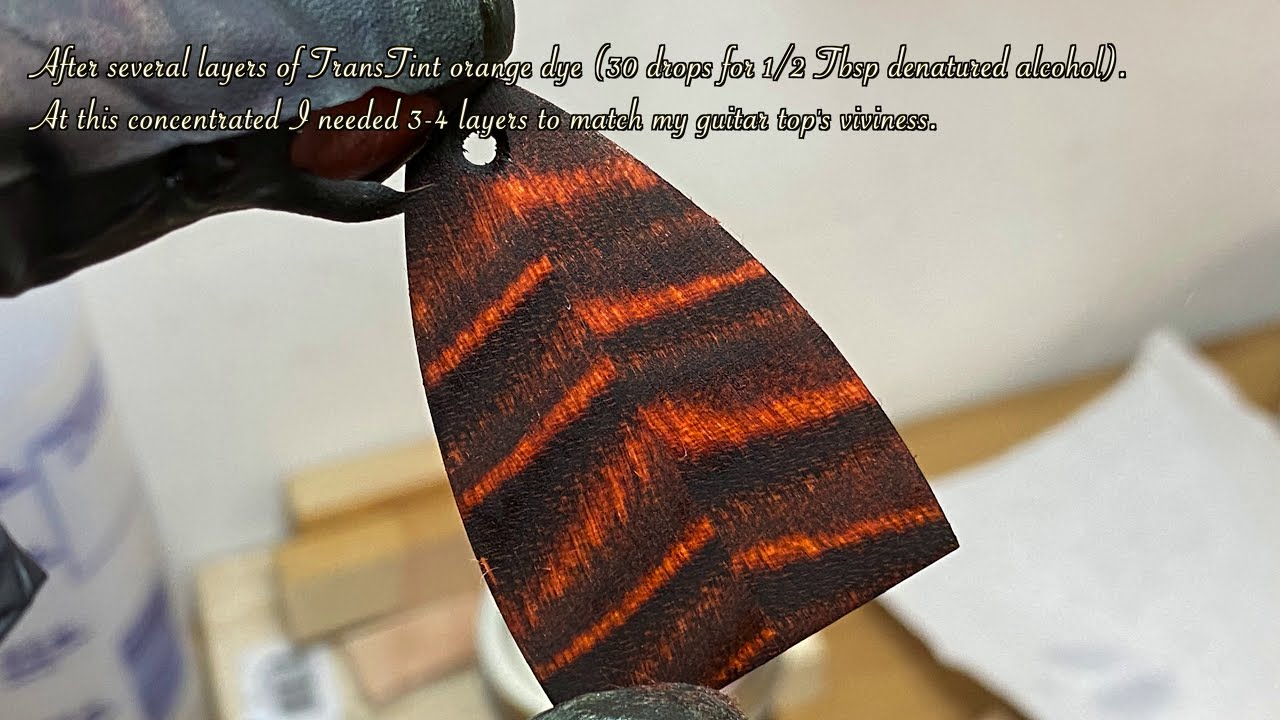 Staining curly maple tuner buttons, backplate, and TRC for my PRS Paul ...