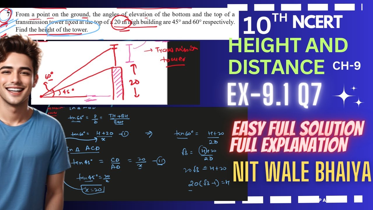 🔥Mastering Trigonometry: 🔥 Class 10 Math's Height and Distance || Q7 ...