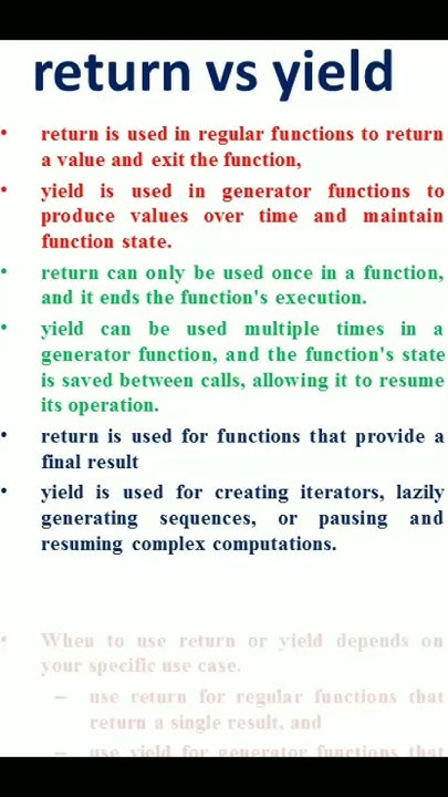 return vs yield in python#python#programming - YouTube