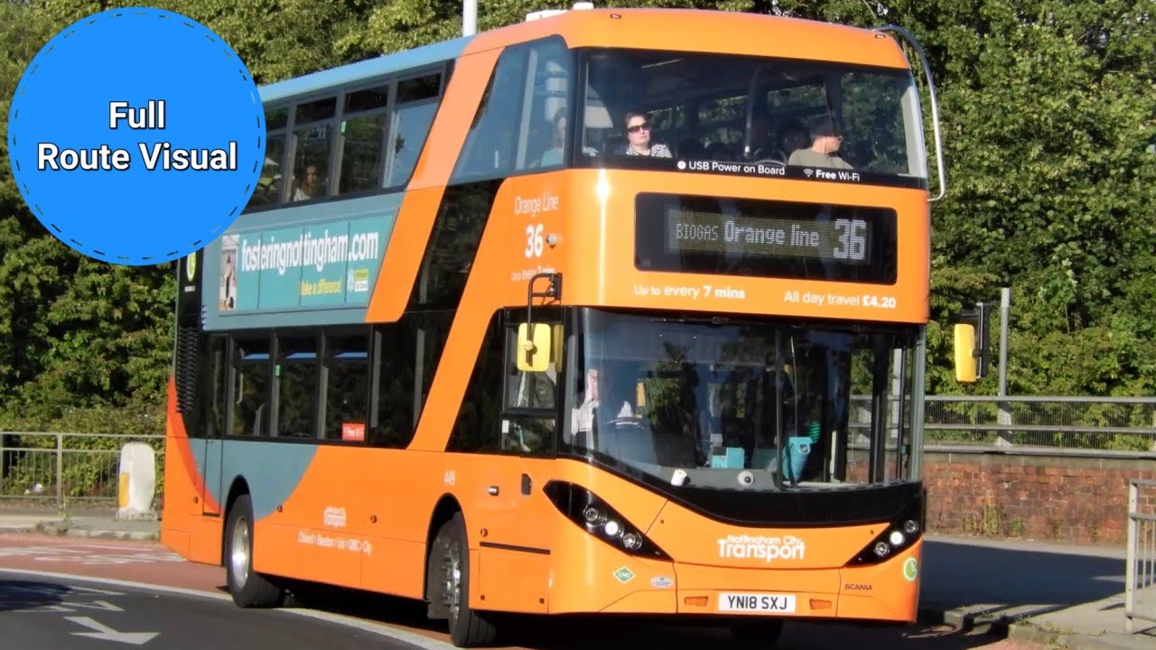 NCT Orange Line 36 Full Route Visual- Chilwell to City, Victoria Centre ...