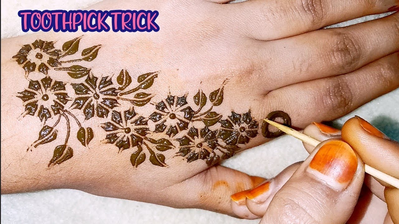 EID SPECIAL BACK HAND FLORAL MEHNDI WITH TOOTHPICK TRICK #eidspecial# ...