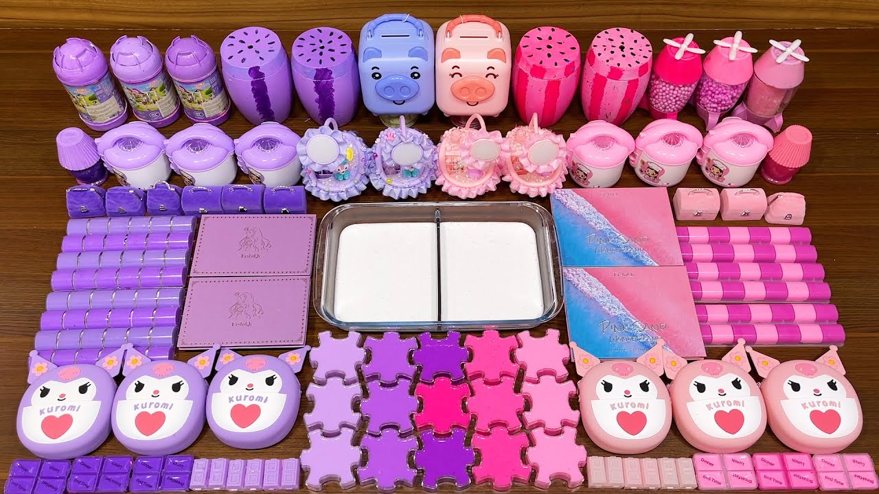 PURPLE vs PINK !!! Mixing random into GLOSSY slime!!!Relaxing ...