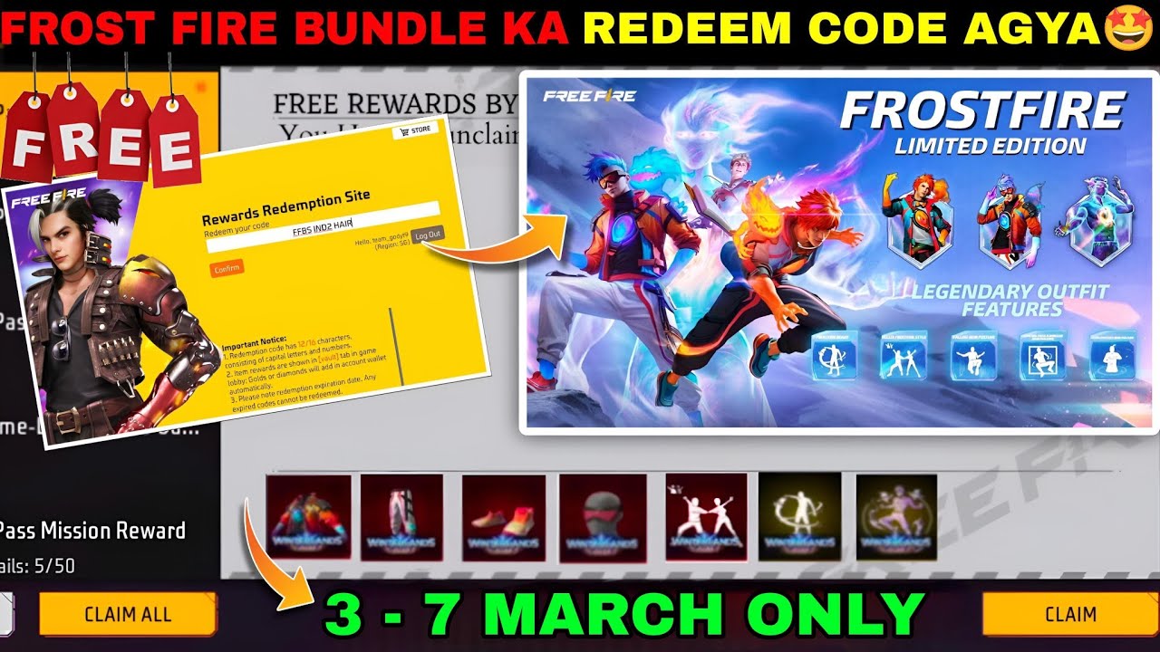 FREE FIRE REDEEM CODE TODAY 7 MARCH REDEEM CODE FREE FIRE | FF REDEEM ...
