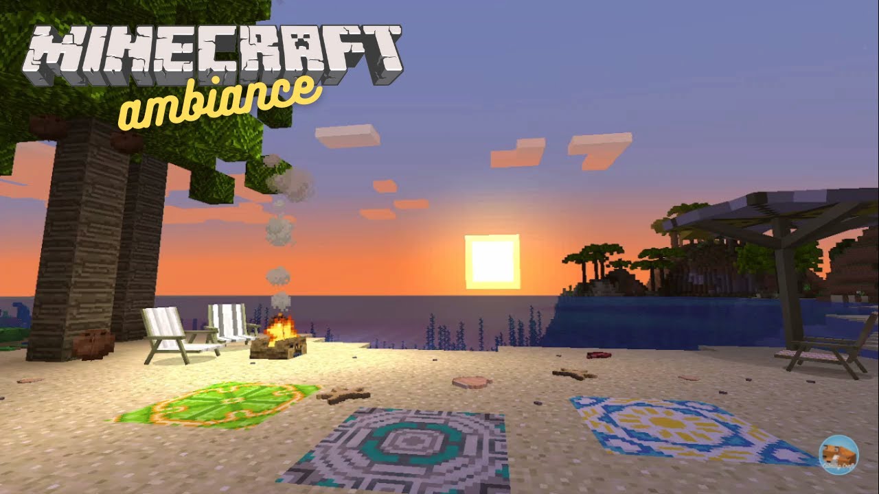 Minecraft Beach Sunset Ambiance - Waves, Crickets, Campfire | For ...