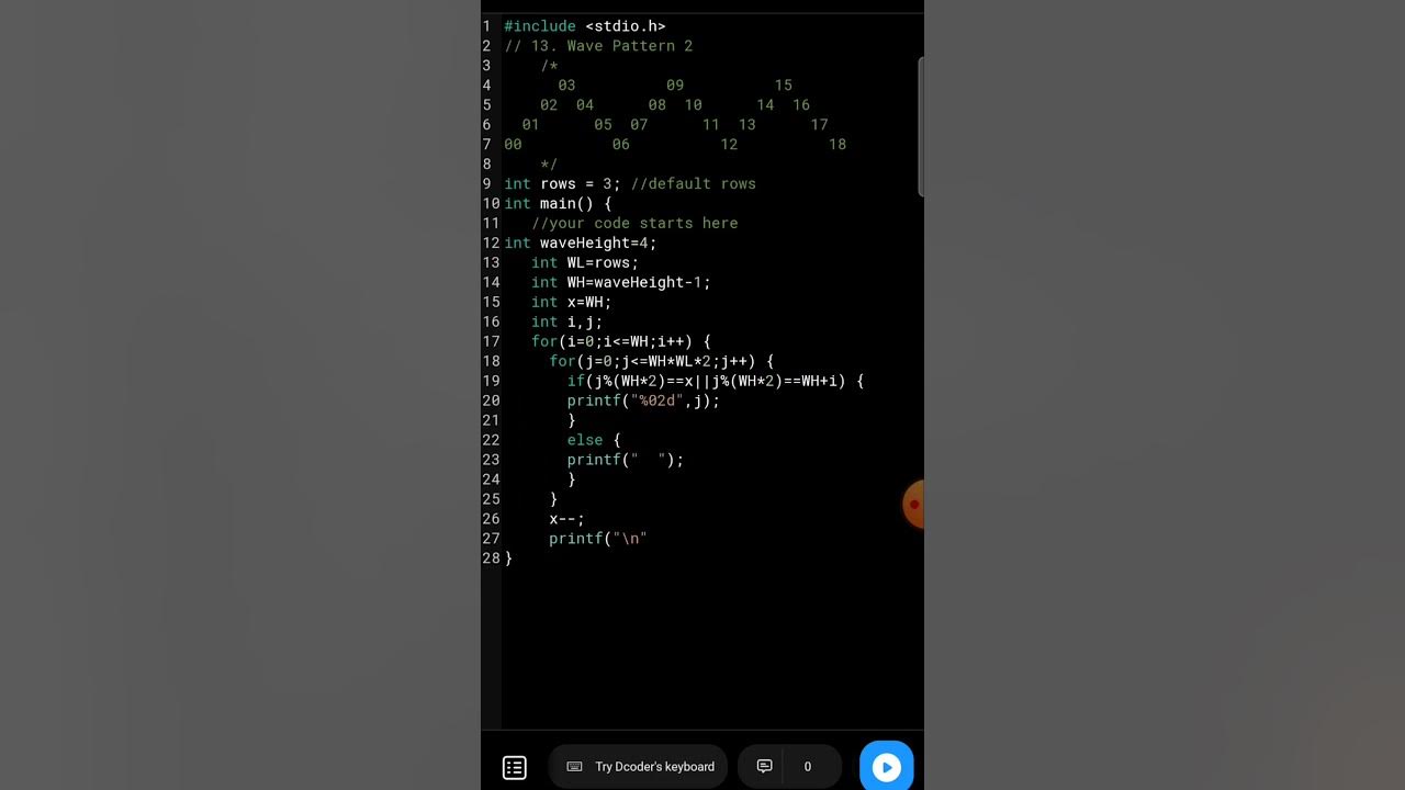 Wave Pattern Printing 👈 Cpattern Cprogramming Coding Youtube