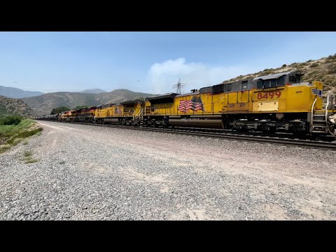 2 Amazing UP Manifest Trains Charge Up Cajon Pass. Big Power! KCS Helper’s! Lower Swarthout ...