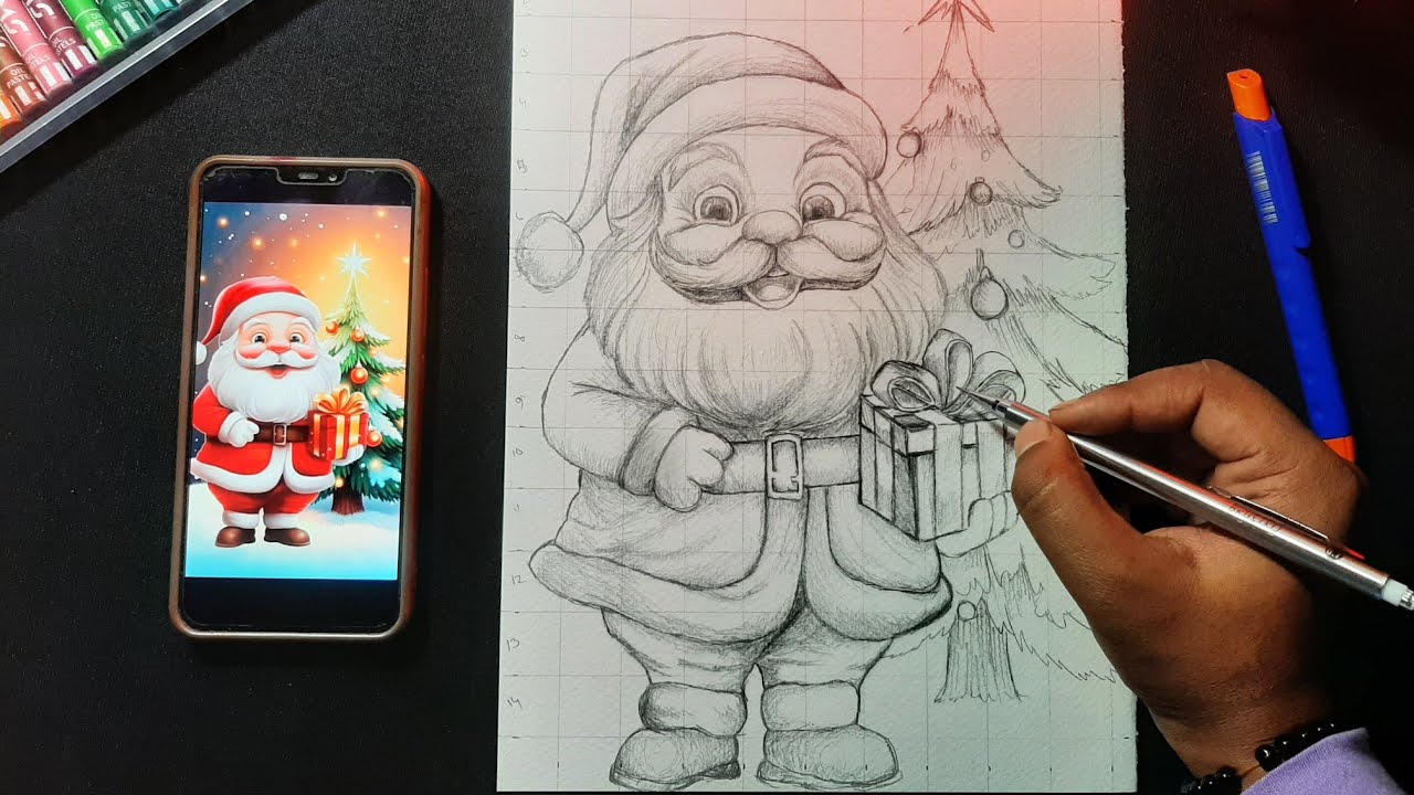 christmas Day special drawing.......Santa Clus Drawing with grid method ...