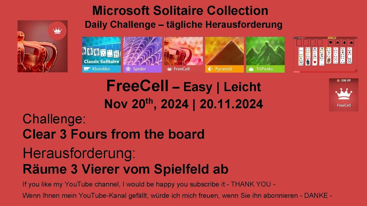 Solitaire Daily Challenges | FreeCell - Easy | Nov 20th, 2024 - YouTube