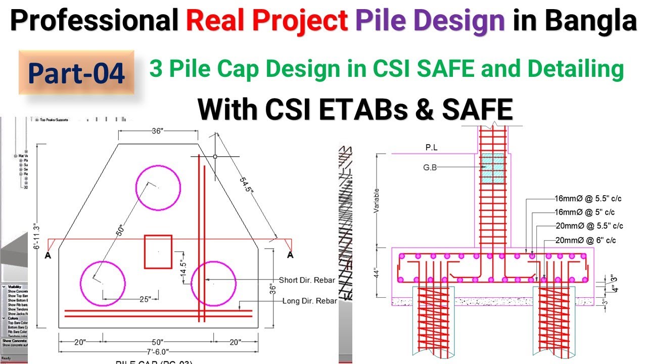 4. Professional Real Project Pile Design in Bangla- 3 Pile Cap Design ...