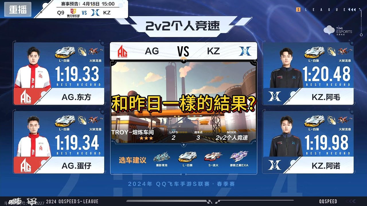 【極速領域/QQ飛車】(s聯賽春季賽)(d4) AG VS KZ 2V|恭喜阿諾打破一張記錄! {炎炎} - YouTube