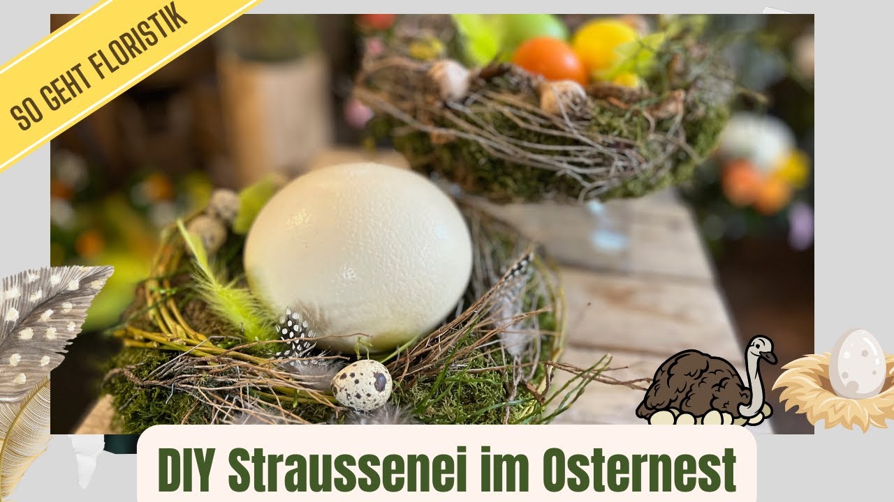 Natur-Straussenei stilvoll im selbstgemachten Osternest dekoriert Natur ...