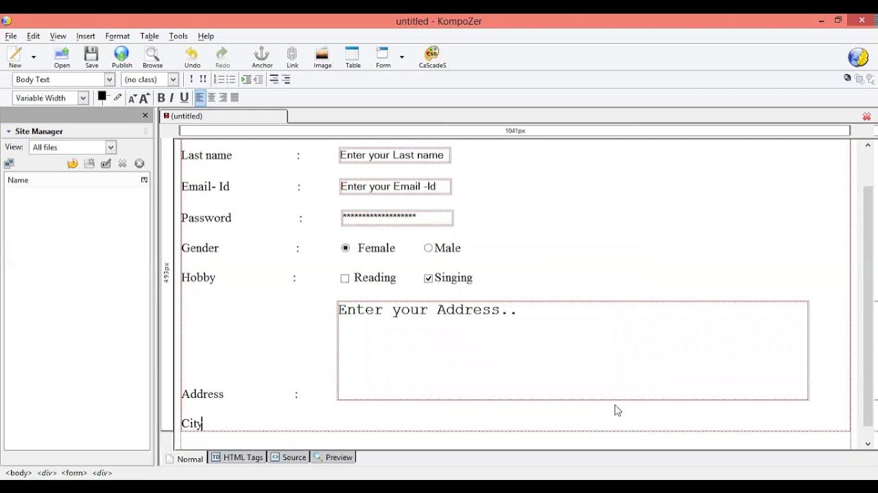 Std-12Creating Registration form using Kompozer by Shreya Dave - YouTube