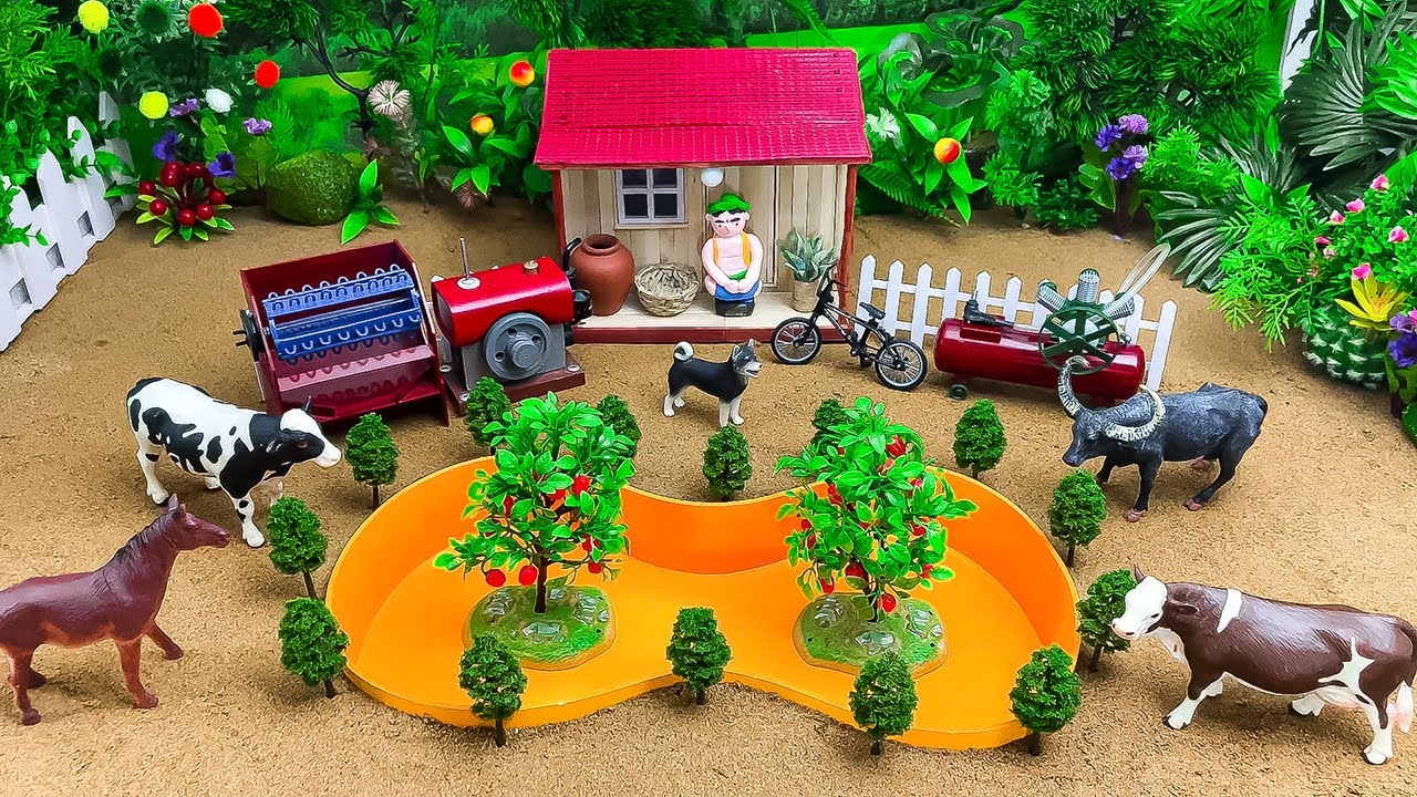 DIY Mini Farm With Mini Farm House,lake,water pump, lawn mower - YouTube