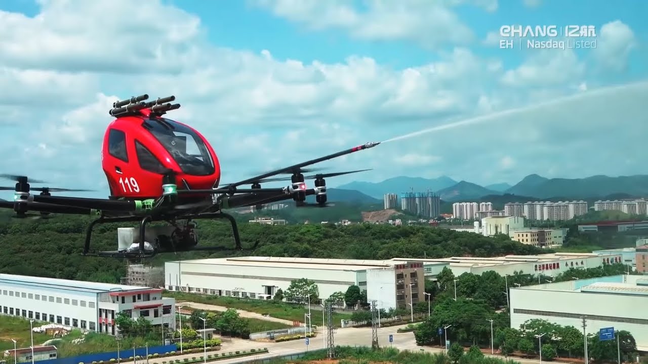 EHang Launches Intelligent Aerial Firefighting Solution - YouTube