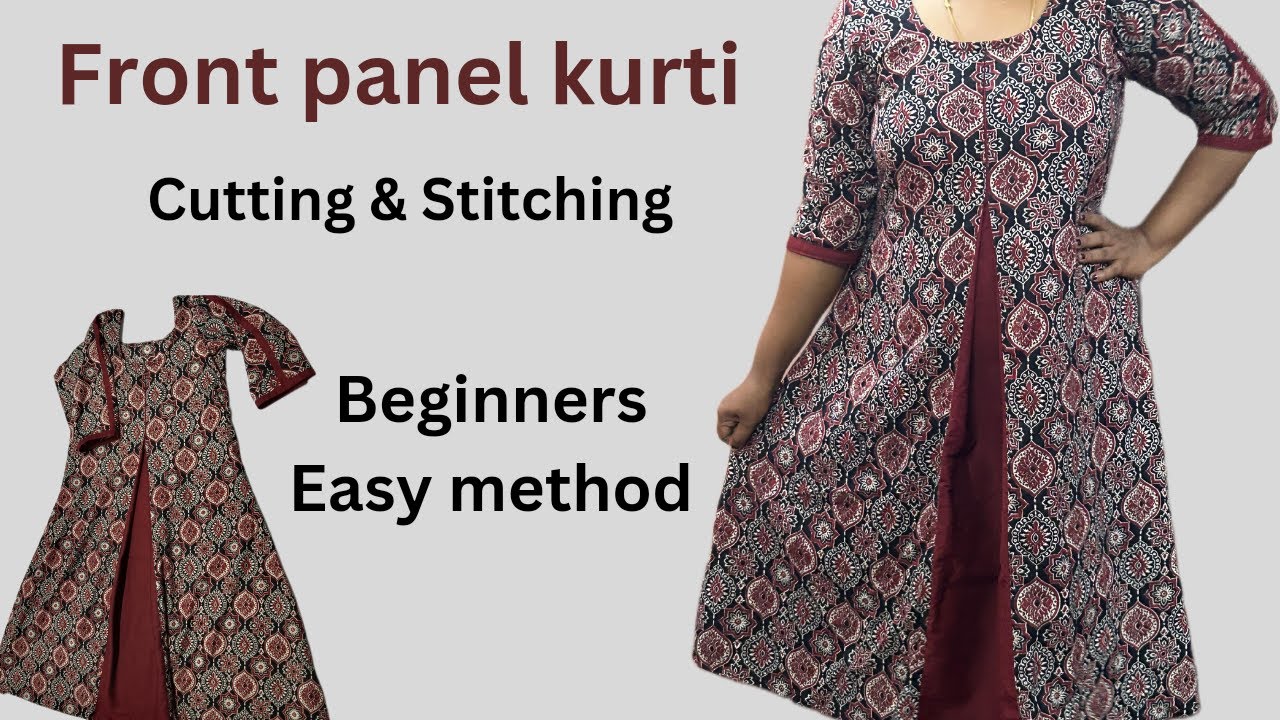 Front panel A-line Kurti cutting and stitching, beginners easy method ...