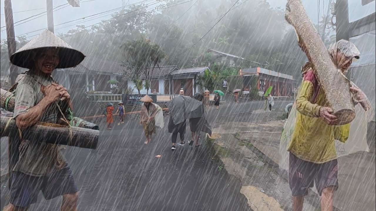 Walking in Super Extreme Heavy Rain and Strong Winds | Rain hits ...