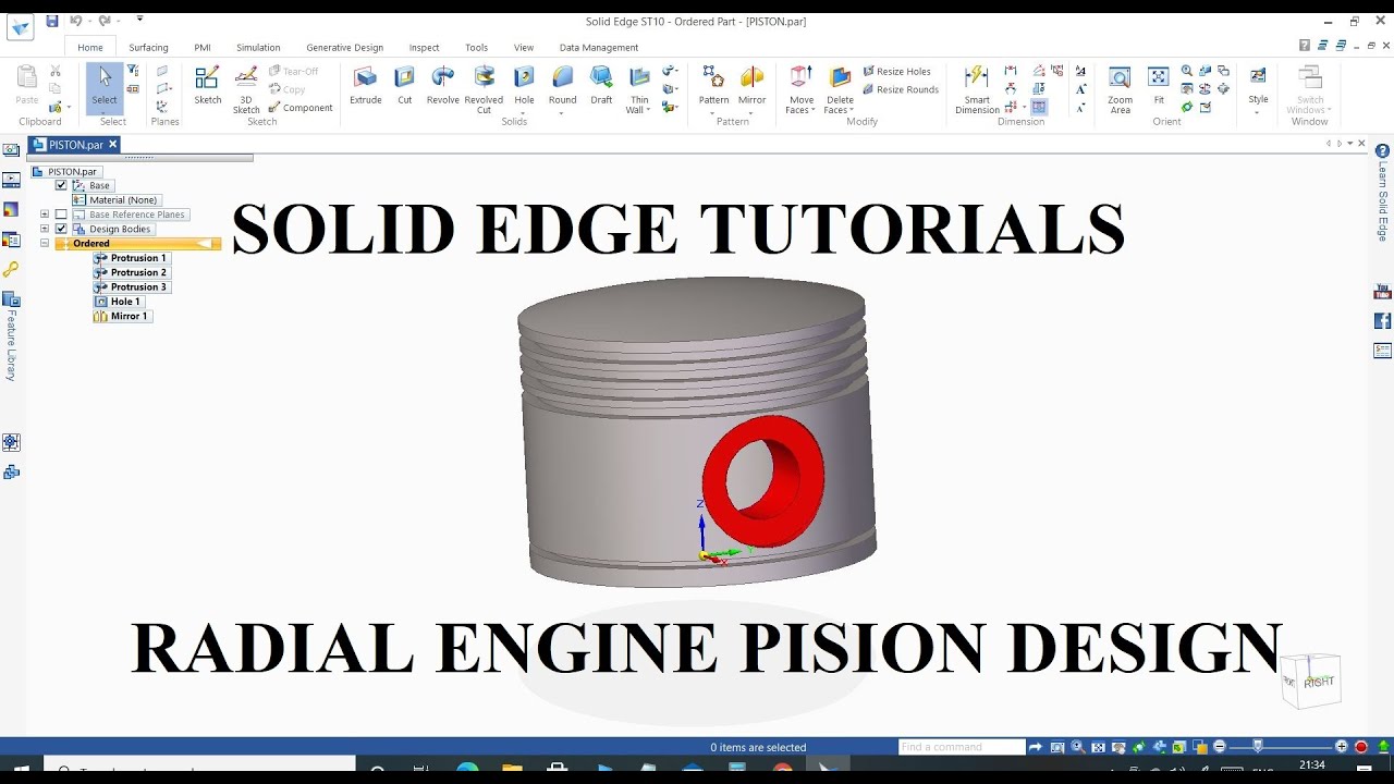 #72 Design of piston in solid edge st10 | Radial engine assembly piston ...