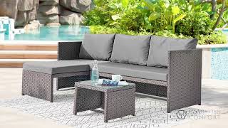 Manhattan Comfort Menton Patio 2-Seater and Lounge Chair with Coffee Table