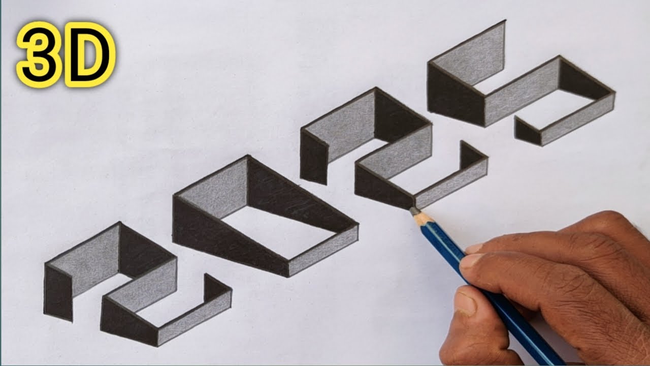 How to Draw 2025 in 3D Fast and Easy !! How To Make 3d 2025 !! - YouTube