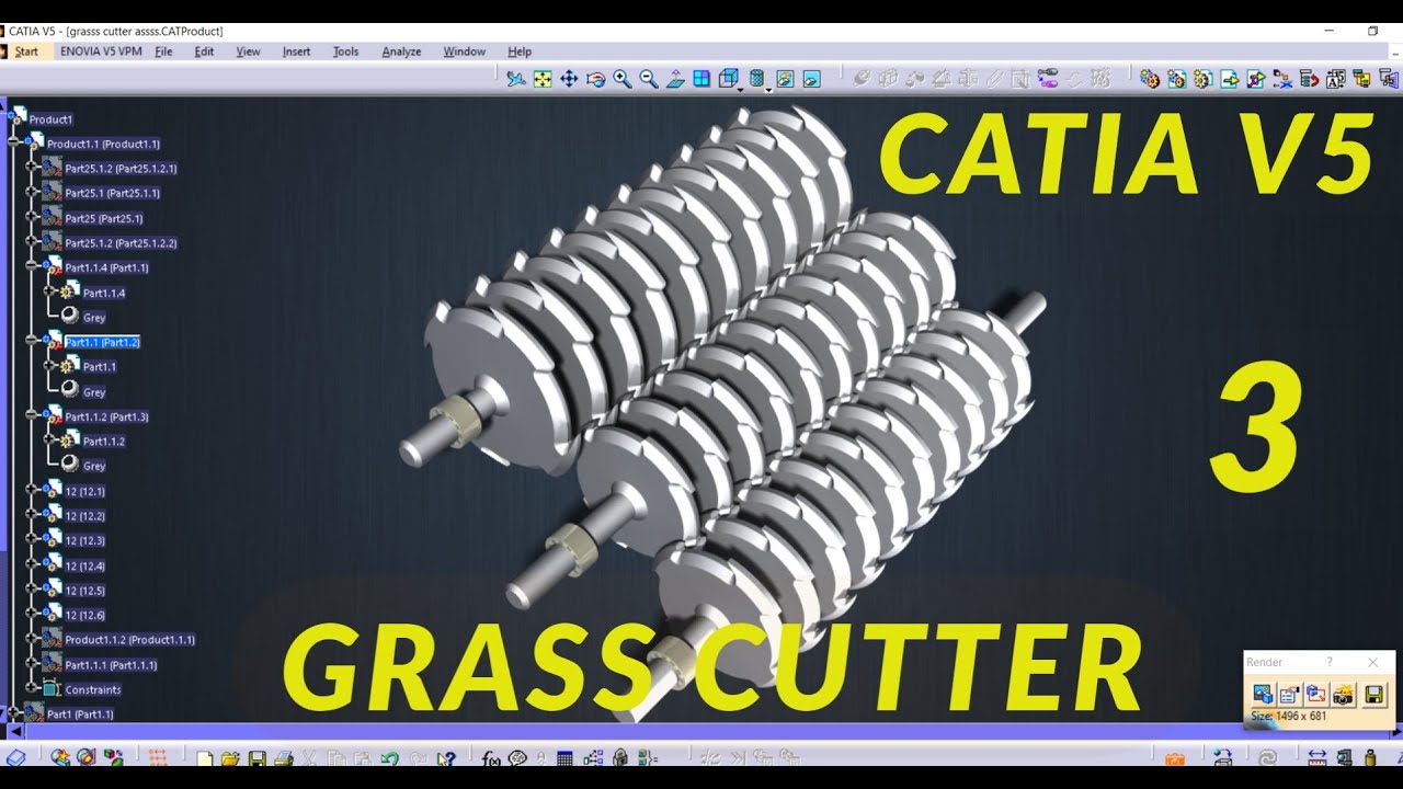 SHREDDER MACHINE - GRASS CUTTER | GRASS CUTTER IN CATIA V5 | CATIA ...