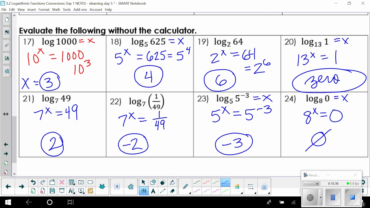 3 2 Logarithmic Functions Conversions Day 1 NOTES elearning day 5 - YouTube