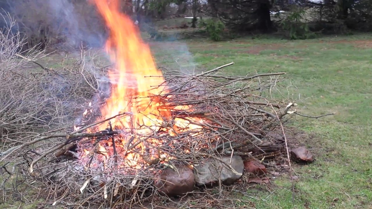 Large Bonfire With Overview of Upper Property & Animals --- 20170325 ...