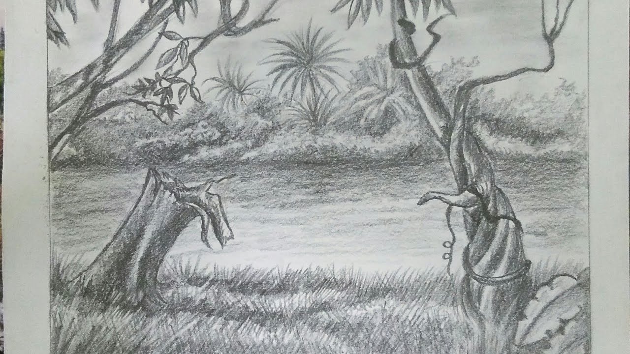How to draw a small river in the forest | Scenery | Pencil Art - YouTube