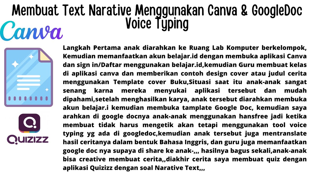 Membuat Text Narative Menggunakan Canva & GoogleDoc Voice Typing dan Diakhiri Quizizz - YouTube