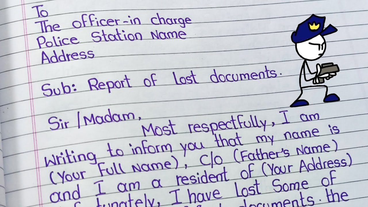 Complaint Letter To Police For lost Documents \\ Police Station FIR ...