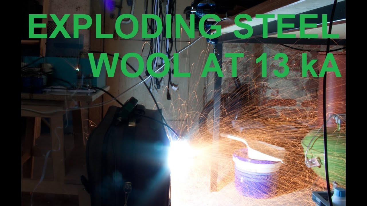Exploding steel wool with 1 kJ of energy from Maxwell capacitor - YouTube