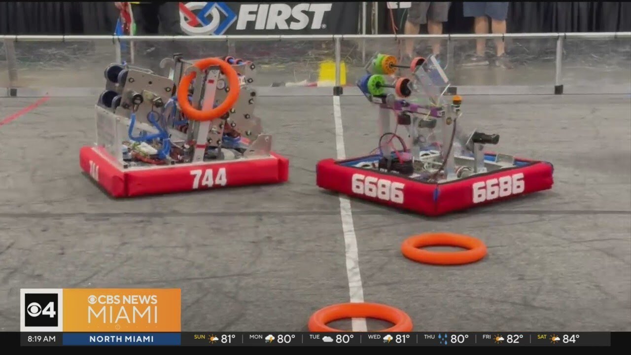 High school students battle it out in robotics competition - YouTube
