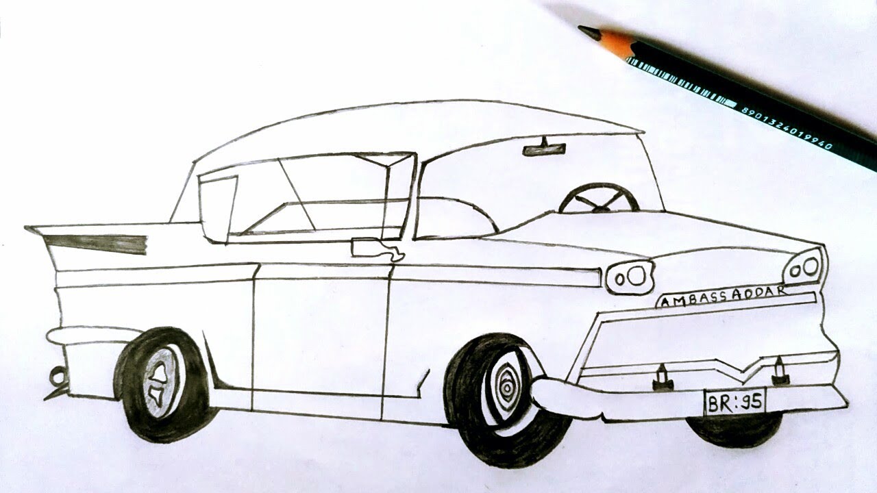 How to draw Ambassador car Hindustan motors in simple easy steps ...