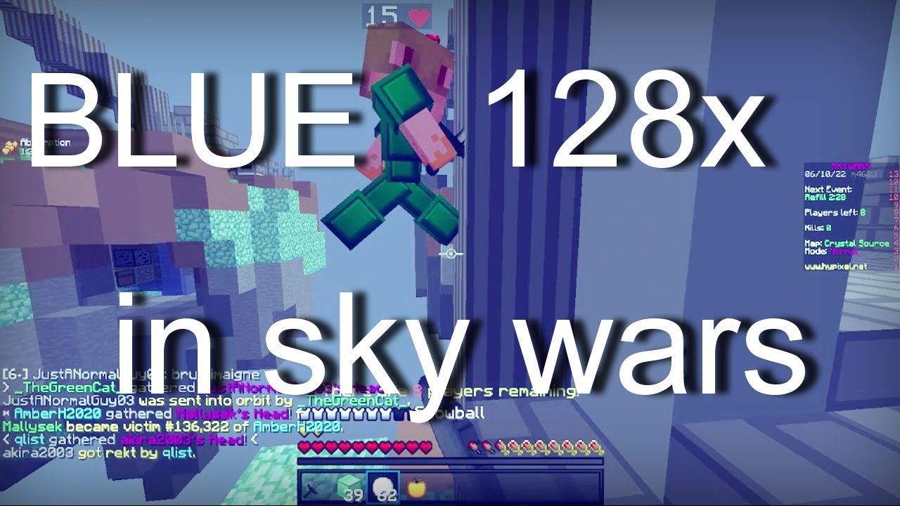 so i tried blue 128x in sky wars - YouTube